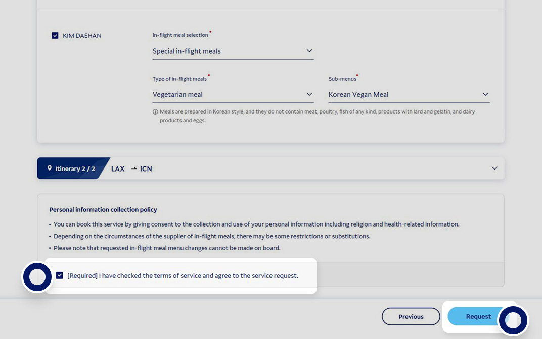 Pre-order in-flight meals